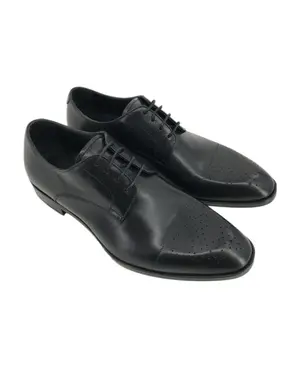 Emporio Armani Leather Lace-up Cap Toe Oxfords - Black