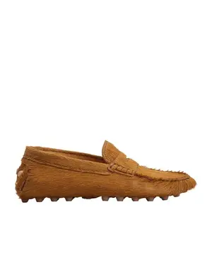 TOD'S Gommino Slip-on Loafers With Horizontal Strips And Letter Prints - Brown