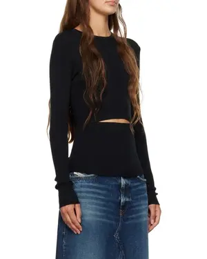 DIESEL® Ribbed Knit Cut-out Long Sleeve Top - Black