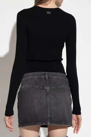 DIESEL® Ribbed Knit Cut-out Long Sleeve Top - Black