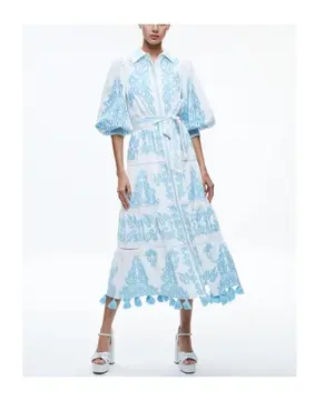 ALICEOLIVIA Embroidered Layered Midi Dress With Tassel Hem