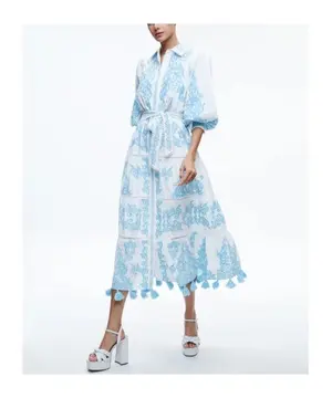 ALICEOLIVIA Embroidered Layered Midi Dress With Tassel Hem
