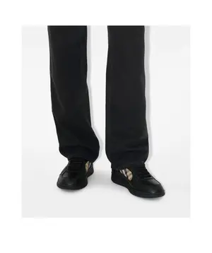 Burberry Terrace Lace-up Sneakers With Equestrian Knight Detail - Black/sand