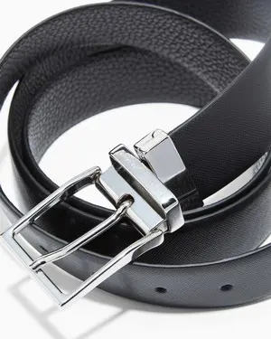 Emporio Armani Logo Engraved Buckle Belt - Black