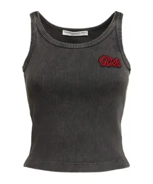 Alessandra Rich Ribbed Vest With Embroidered Logo Patch