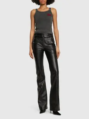 Alessandra Rich Ribbed Vest With Embroidered Logo Patch