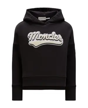 Moncler Logo Flocked Long-sleeved Hoodie - Black