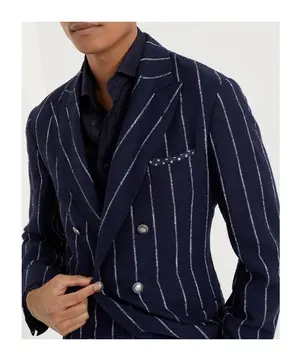 Brunello Cucinelli Striped Double-breasted Blazer - Black