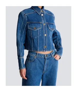 Balmain Cropped Faded Denim Jacket With Button Detail