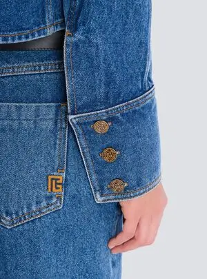 Balmain Cropped Faded Denim Jacket With Button Detail