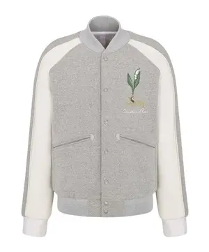 Dior Christian Dior Lily Of The Valley Embroidered Varsity Jacket Grey