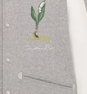 Dior Lily Of The Valley Embroidered Varsity Jacket - Grey