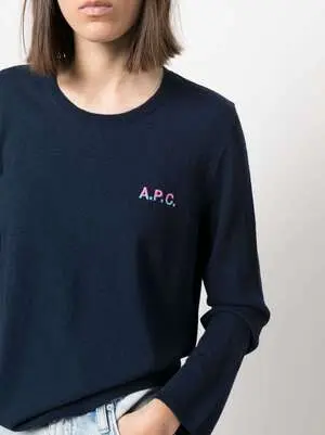 A.p.c. Logo Embroidered Crew Neck Long Sleeve Jumper - No