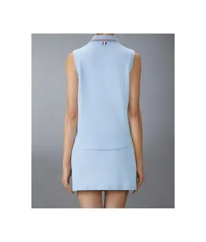 Thom Browne Sleeveless Polo Top With Signature Stripes - Light Blue