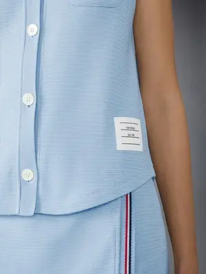 Thom Browne Sleeveless Polo Top With Signature Stripes - Light Blue