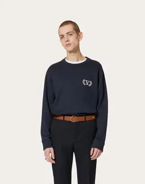 Valentino Garavani Navy Blue Embroidered Logo Sweater