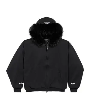 Balenciaga Zip-up Hooded Jacket With Fur Trim