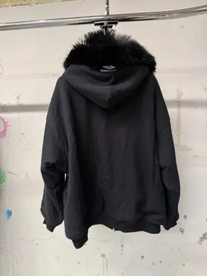 Balenciaga Zip-up Hooded Jacket With Fur Trim