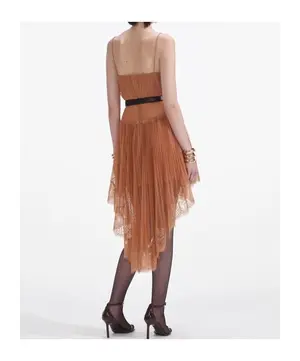 SELF-PORTRAIT Dot Mesh Mini Dress With Lace Trim And Belt