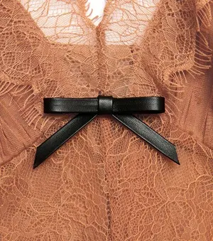SELF-PORTRAIT Dot Mesh Mini Dress With Lace Trim And Belt