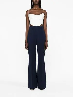Balmain High Waisted Flared Trousers With Leg Crease And Belt Ring - Black