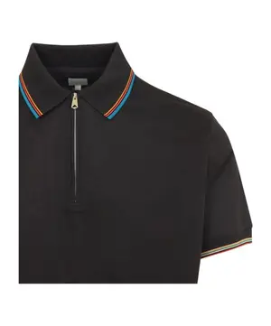 Paul Smith Signature Stripe Trim Zip Polo Shirt - Mud