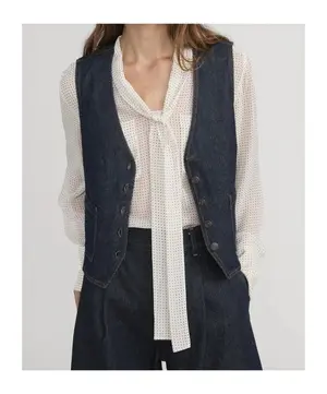 FRAME V-neck Denim Vest - Black