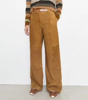Tory Burch Relaxed-fit Wide-leg Trousers - Hazelnut Suede