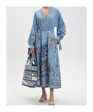 ALEMAIS Long Sleeve V-neck Printed Dress