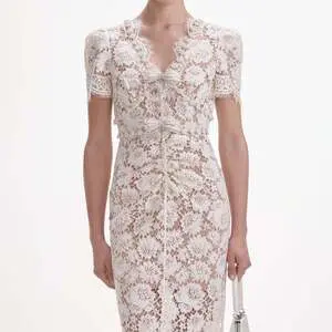 SELF-PORTRAIT Lace Embellished Midi Dress