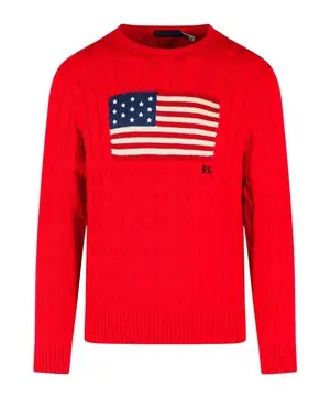 Polo Ralph Lauren Cable Knit Flag Jumper - Red