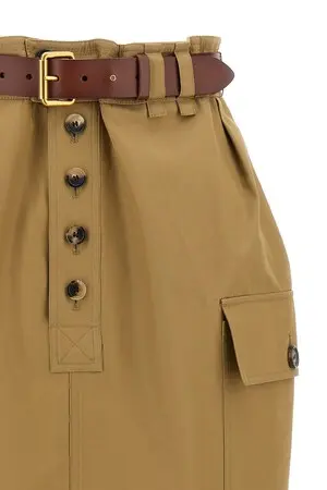 Saint Laurent Button Detailed Belted Pencil Skirt - Beige