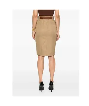 Saint Laurent Button Detailed Belted Pencil Skirt - Beige