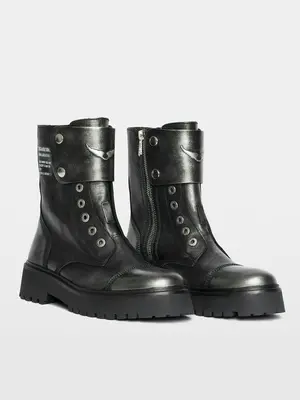 Zadig&Voltaire Leather Combat Boots - Black