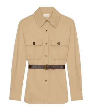 Saint Laurent Saharienne Belted Shirt - Nude