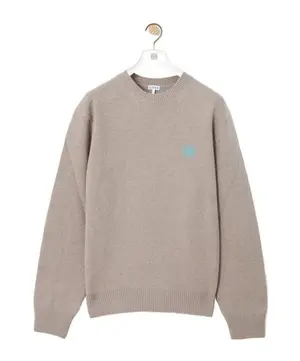 Loewe Logo Embroidered Crew Neck Sweater - Light Gray