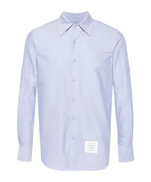 Thom Browne Rwb Striped Long-sleeved Shirt - Light Blue