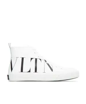 Valentino Garavani High-top Lace-up Sneakers With Vltn Logo - White