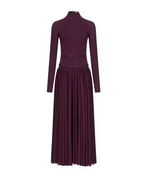 Alaïa Long-sleeved High Collar Pleated Dress