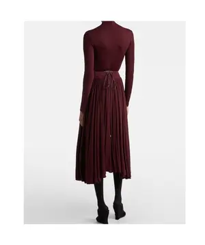 Alaïa Long-sleeved High Collar Pleated Dress