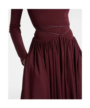 Alaïa Long-sleeved High Collar Pleated Dress