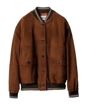 Miu Miu Suede Bomber Jacket With Embossed Monogram