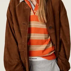 Miu Miu Suede Bomber Jacket With Embossed Monogram
