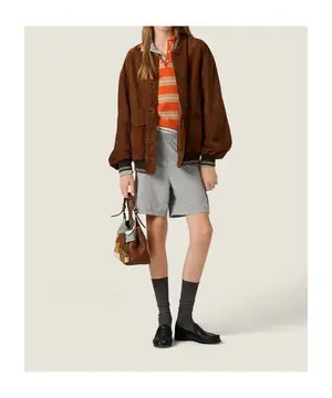 Miu Miu Suede Bomber Jacket With Embossed Monogram