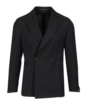 Tagliatore Double-breasted Herringbone Blazer - Black