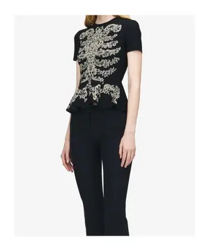 Alexander McQueen Lace Ribcage Jacquard Peplum Top