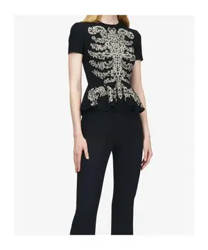 Alexander McQueen Lace Ribcage Jacquard Peplum Top