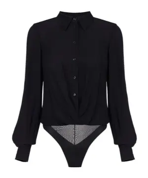 Elisabetta Franchi Slim Fit Georgette Bodysuit With Lapel Collar And Cross-over Drape