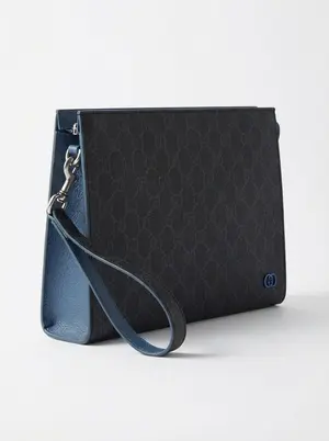 Gucci Monogrammed Clutch Bag With Detachable Wrist Strap - Black