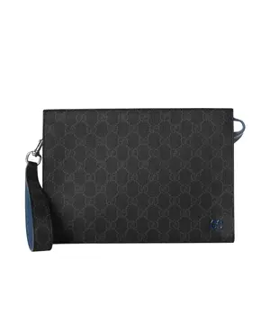 Gucci Monogrammed Clutch Bag With Detachable Wrist Strap - Black